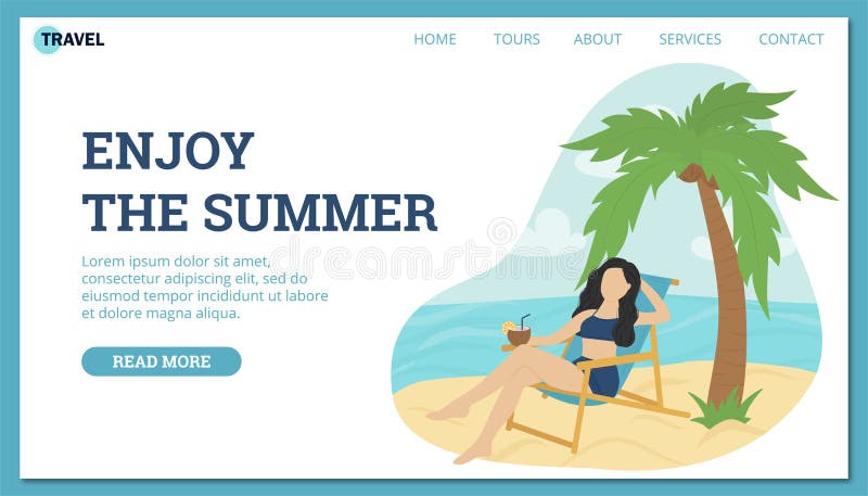 Girl Sunbathes Lying On A Sun Lounger On The Beach Stock Vector