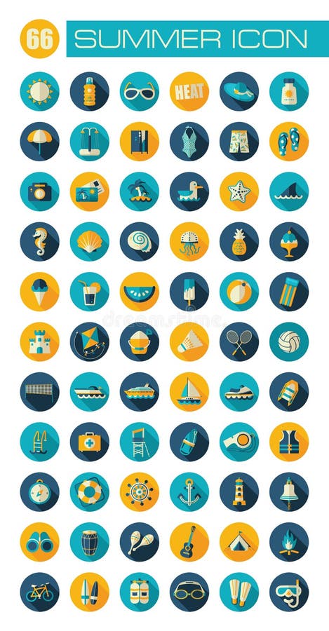 Summer Flat Icon Set. Summer. Vacation Stock Vector - Illustration of ...