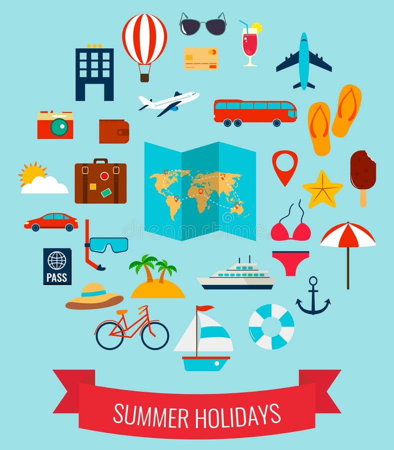 Summer Flat Icons Set. Summer Holiday Stock Vector - Illustration of ...