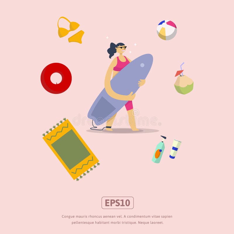 Summer Flat Illustration, Woman with Beach Gear Stock Vector ...