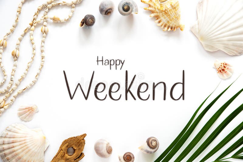 Summer Flat Lay White, Shells and Plants, Summer Background, Text Happy ...