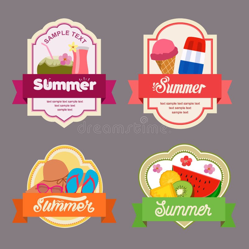 Summer Flat Style Label with Treat Element Set Stock Vector ...