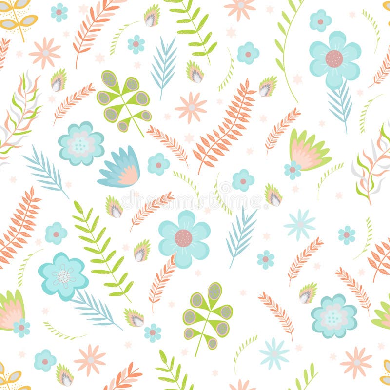 Summer Floral Seamless Pattern. Flowers and Branches in Pastel Colors ...