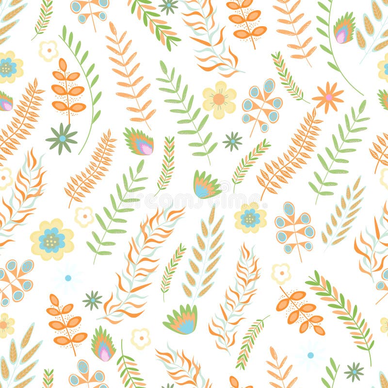 Summer Floral Seamless Pattern. Flowers and Branches in Pastel Colors ...