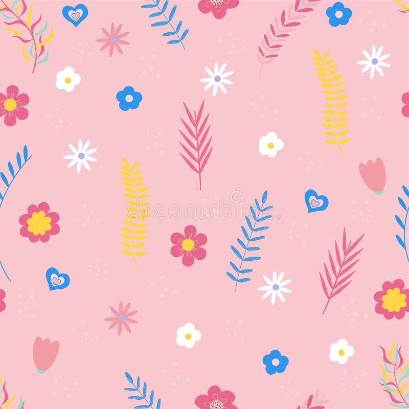 Summer Floral Seamless Pattern. Flowers and Branches in Pastel Colors ...