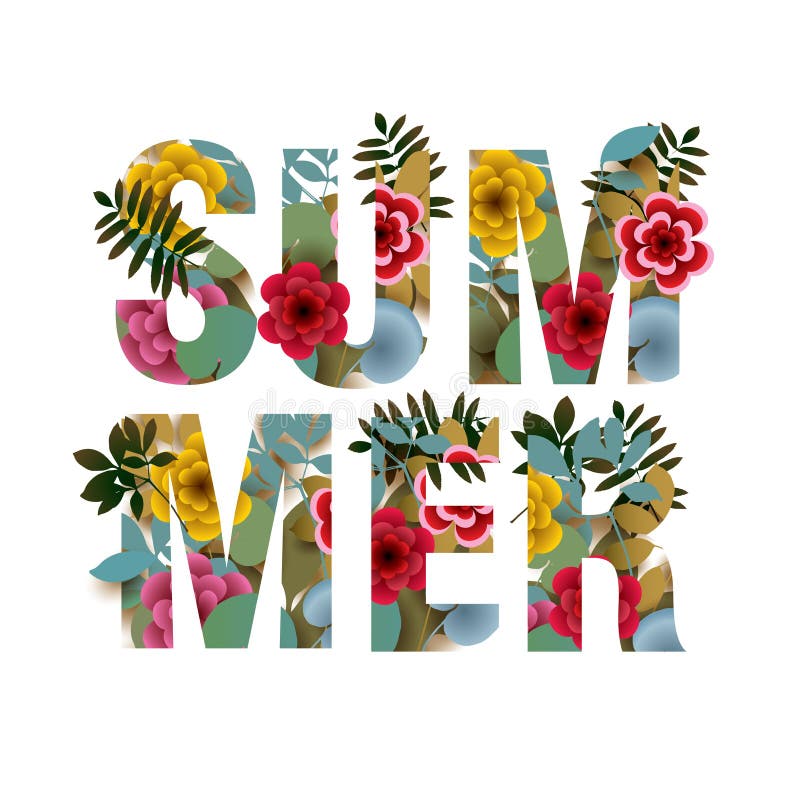 Summer. Flower letters stock vector. Illustration of element - 90422566