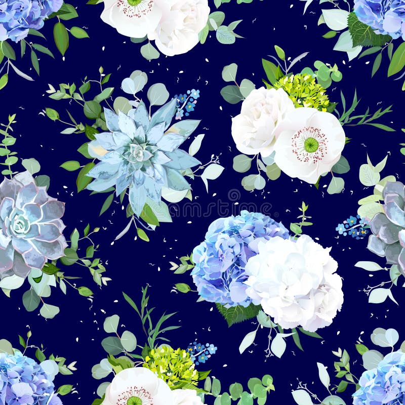 Summer Flowers on Navy Blue Seamless Vector Design Print. Stock Vector ... Summer Flowers on Navy Blue Seamless Vector Design Print. Stock Vector ...