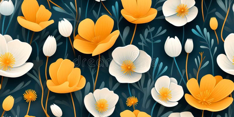 Summer Flowers Pattern in Flat Style , Wallpaper , Generative AI Stock ...