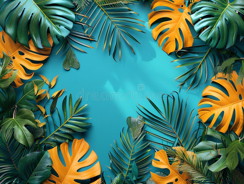 Summer Foliage Background with Tropical Plants, Empty Space Background ...