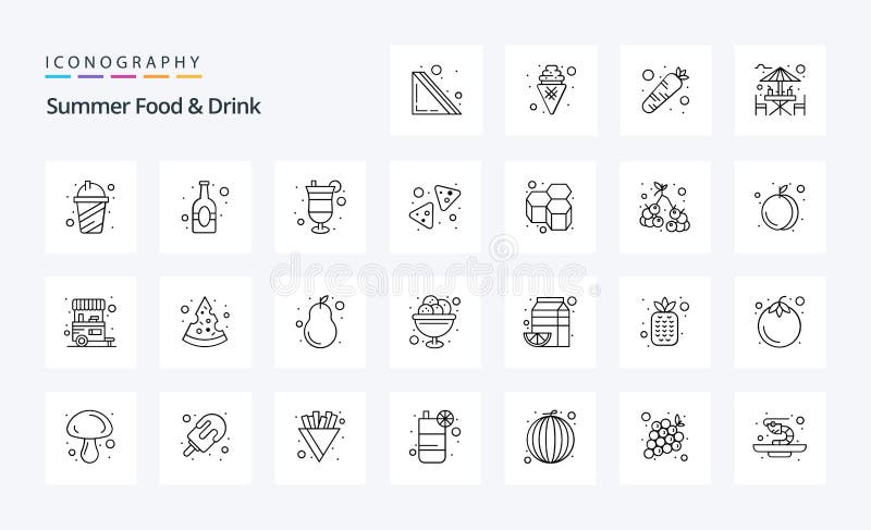 25 Summer Food Drink Line Icon Pack Stock Vector - Illustration of ...