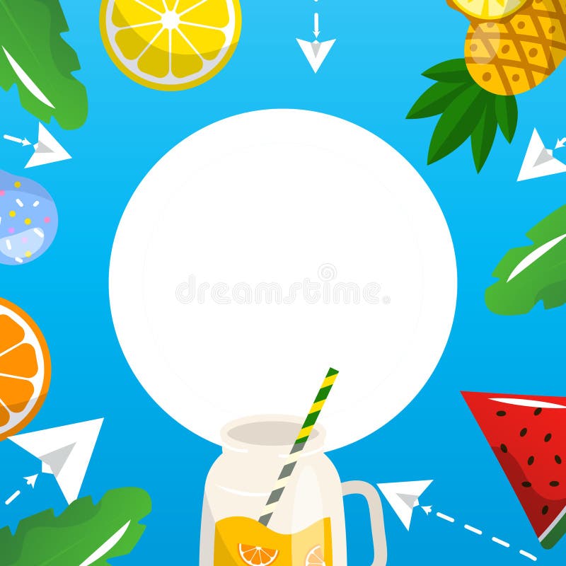 Summer Food Vector Frame with Round Copy Space Stock Illustration ...