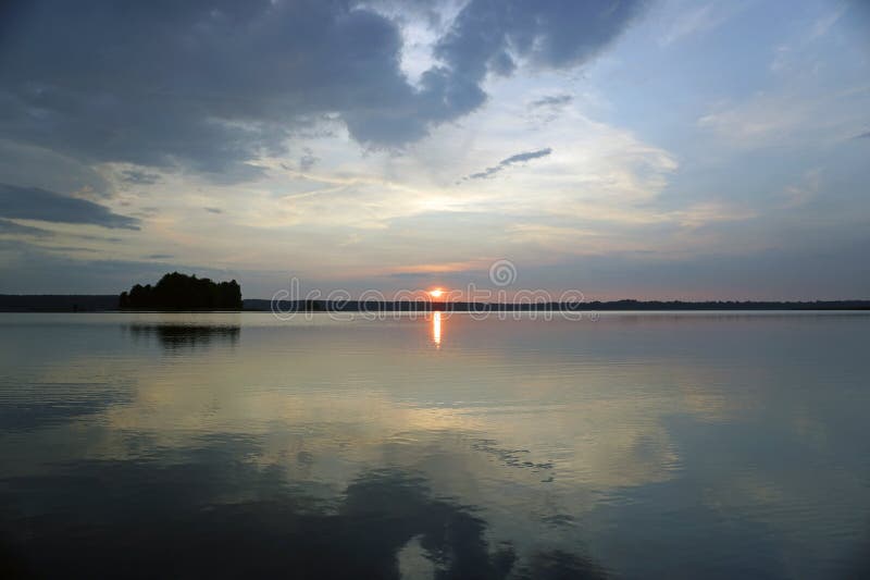 Summer. Forest Lake Bright Sky at Sunset and Bright Clouds Stock Photo ...