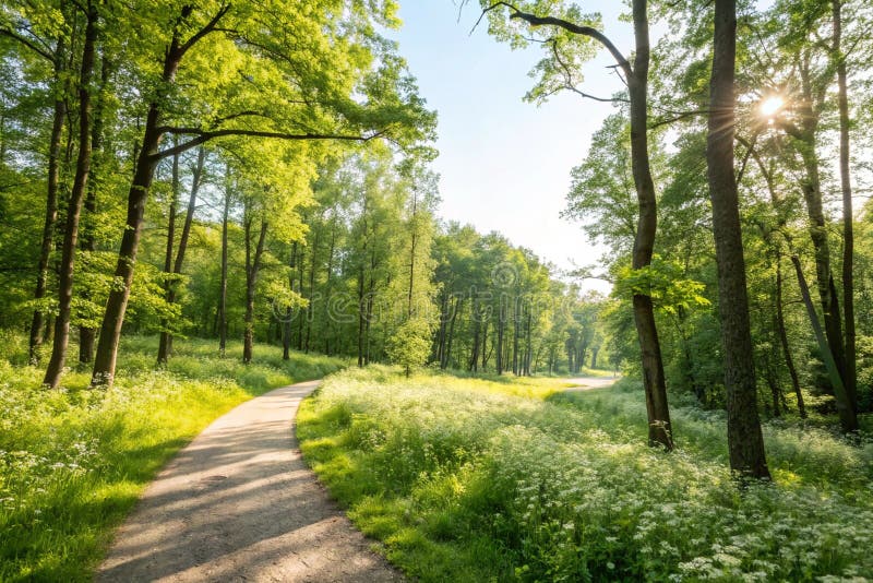 Summer Forest Pathway in the Sunlight - Nature Walk Stock Illustration ...