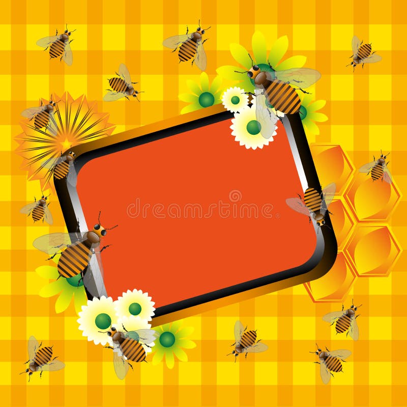Frame with Bees and Flowers Stock Vector - Illustration of gathering ...