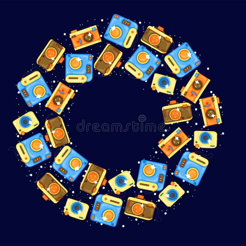 Summer Frame with Cameras. Cartoon Style Stock Illustration ...