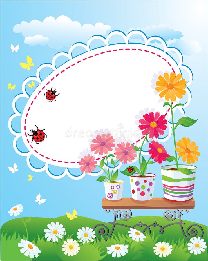 Summer Frame with Flowers in Pots Stock Vector - Illustration of ...