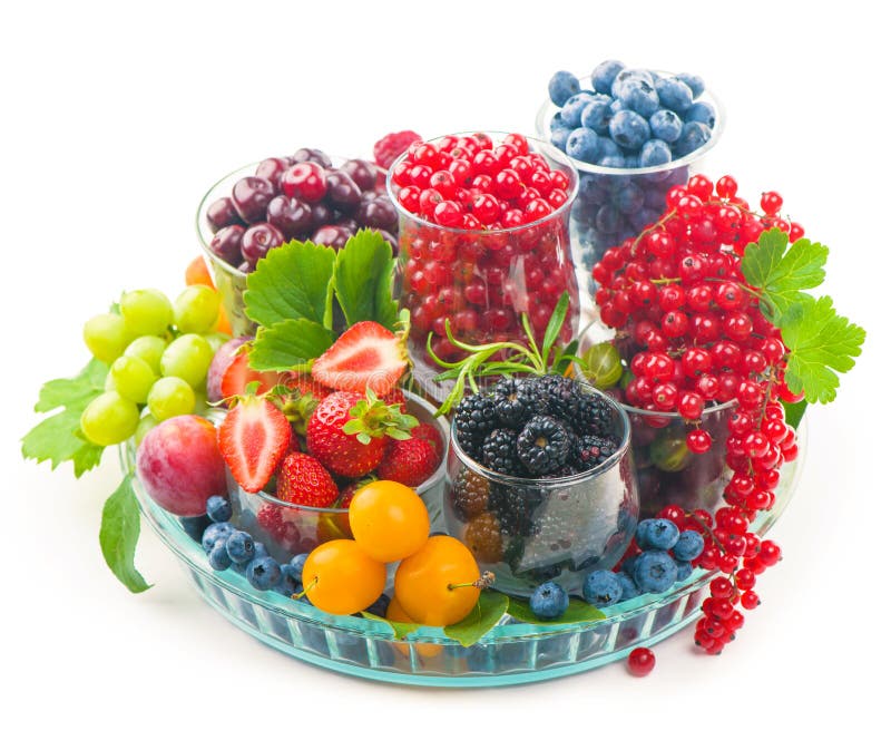 Summer Fresh Berries of Different Types on a White Background Stock ...