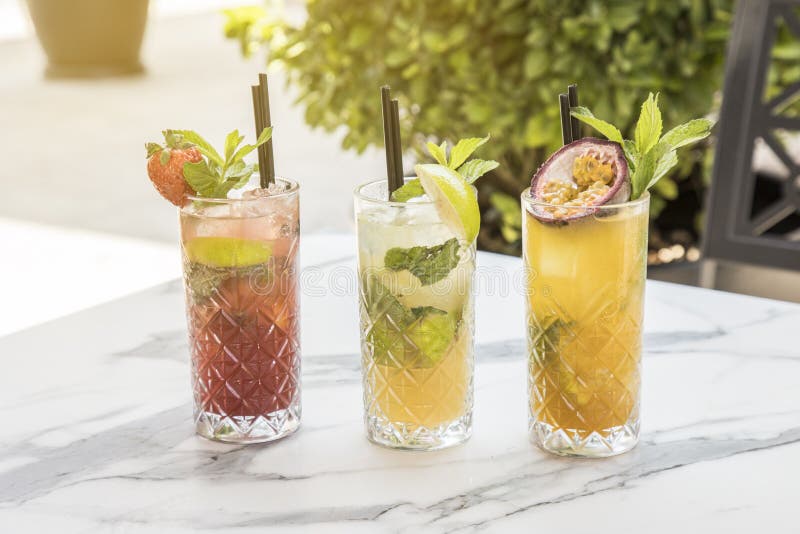 Summer Fresh Cold Cocktails on Table Stock Photo - Image of mohito ...