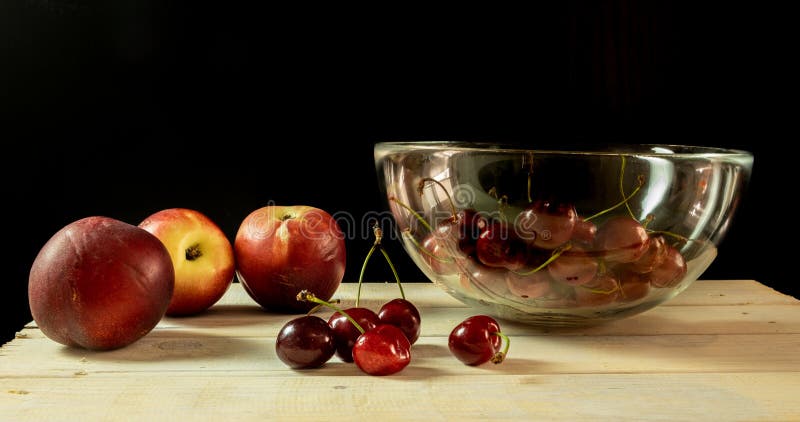 Summer Fruit Composition with Black Foreground Stock Image - Image of ...