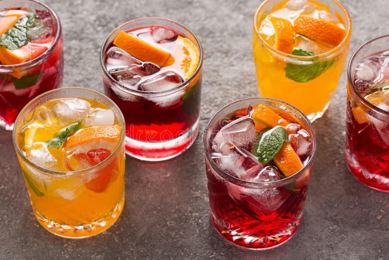 Summer Fruit Drinks and Ice Water, Top View, Close Up Stock Image ...