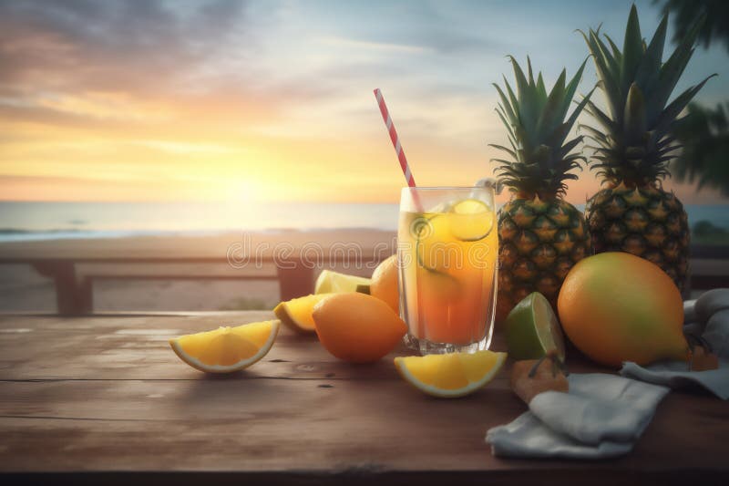 Summer Fruit Juice into a Tropical Beach. Generative AI Stock ...