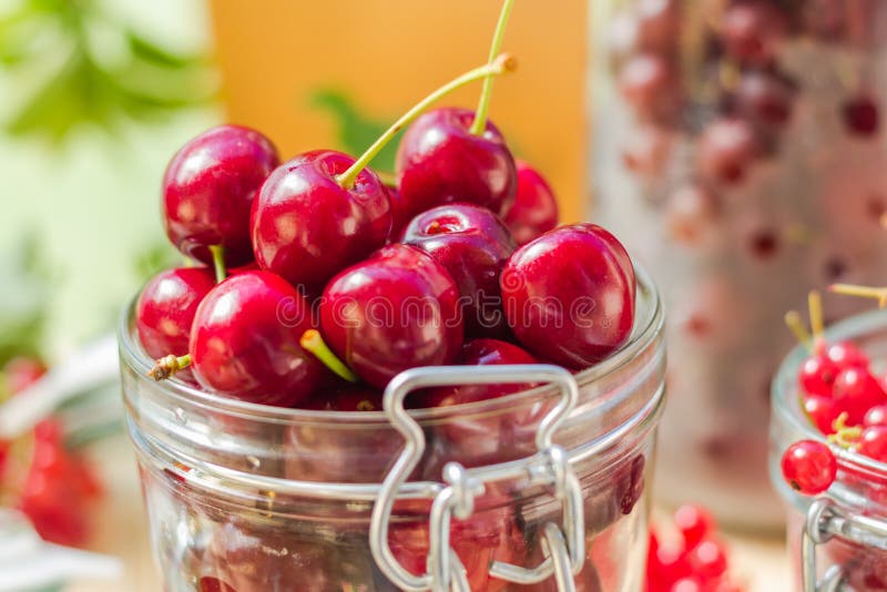 Summer Fruits Closeup Cherries Jar Processed Stock Image - Image of ...