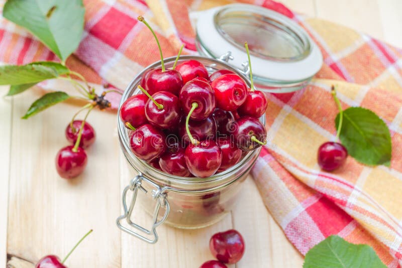 Summer Fruits Closeup Cherries Jar Processed Stock Image - Image of ...