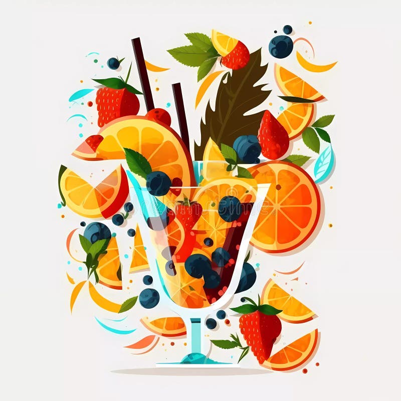 Summer Fruits Cocktail Sweet Tropical Fruits And Mixed Berries Stock