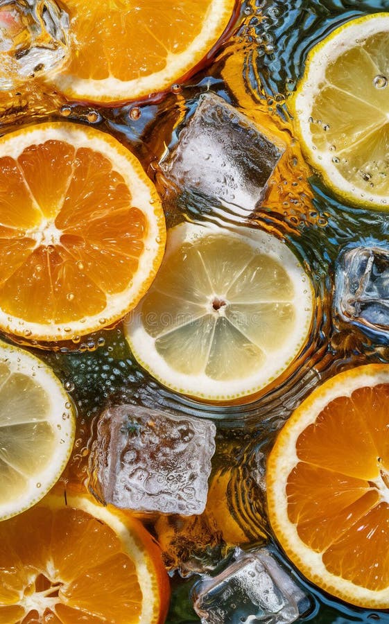 Summer Fruits in Water with Pieces of Ice Stock Photo - Image of fruit ...