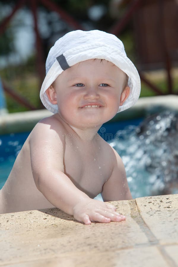Summer Fun. Cute Little Boy by the Pool Stock Image - Image of pool ...