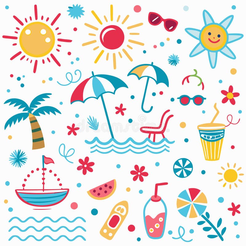Summer Fun Doodle Collection Stock Vector - Illustration of vibrant ...