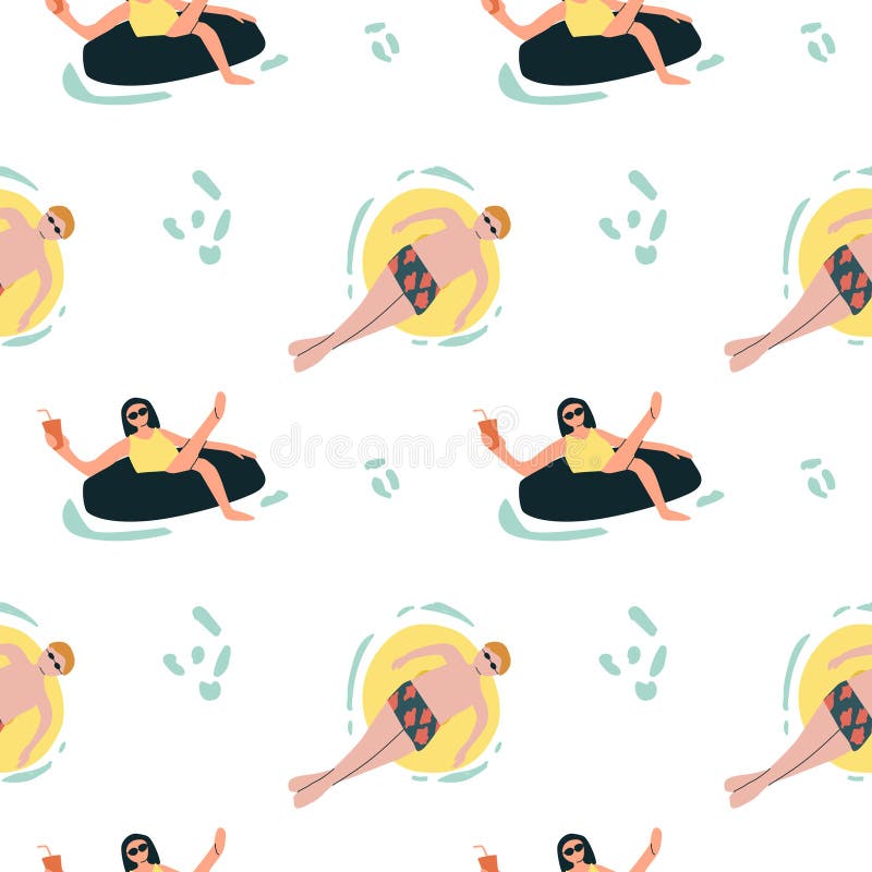 Summer Fun Pattern with Diverse People Relaxing and Sunbathing Stock ...