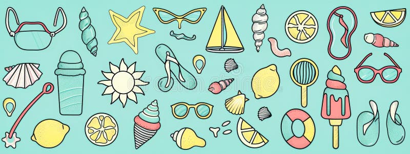 Summer Fun Pattern for Textile, Posters, Cards on Blue Background Stock ...