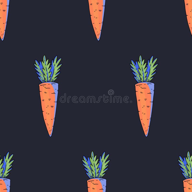 Summer Garden Carrot, Cartoon Vegetable Seamless Pattern, Bright ...
