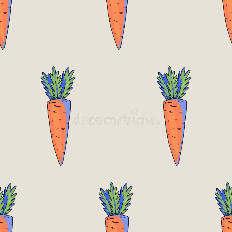 Summer Garden Carrot, Cartoon Vegetable Seamless Pattern, Bright ...
