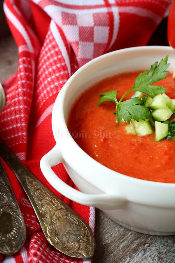 Summer Gazpacho in White Tureen Stock Image - Image of pepper, fresh ...