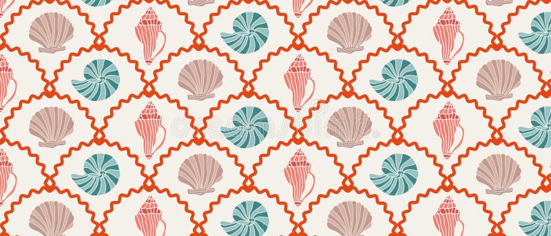 Summer Geometric Pattern with Shells. Marine Retro Background with ...