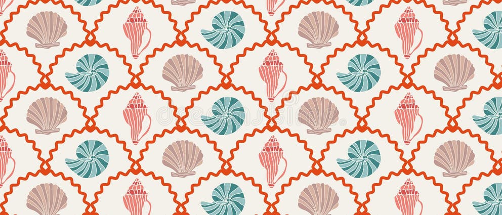 Summer Geometric Pattern with Shells. Marine Retro Background with ...