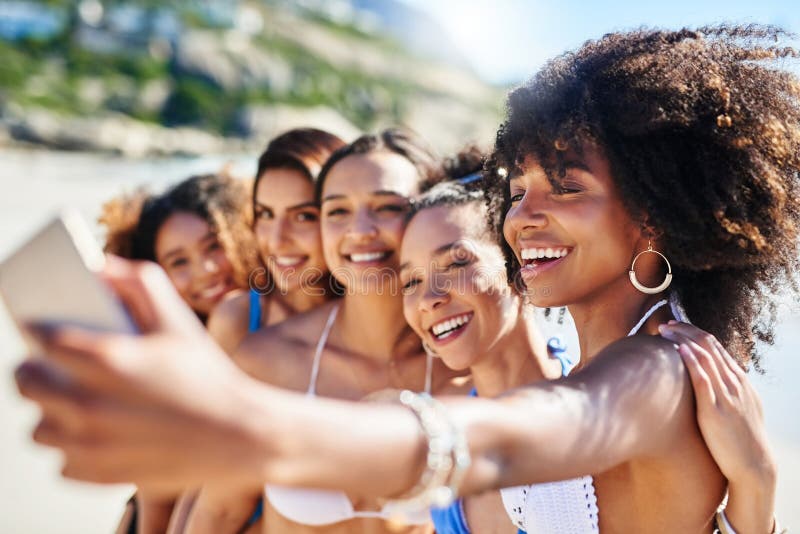 Summer Girl Squad A Group Of Happy Young Women Taking Selfies Together