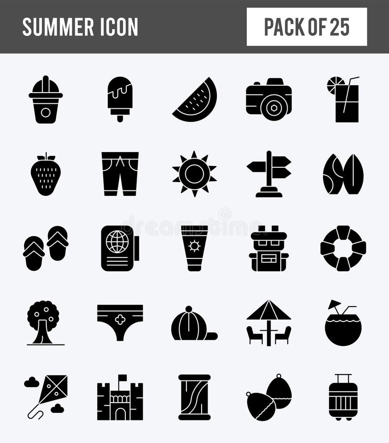 25 Summer Glyph Icon Pack. Vector Illustration Stock Vector ...