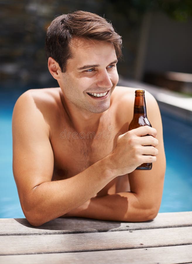 Summer is always Good for Chilling. a Young Man Standing in the Pool ...
