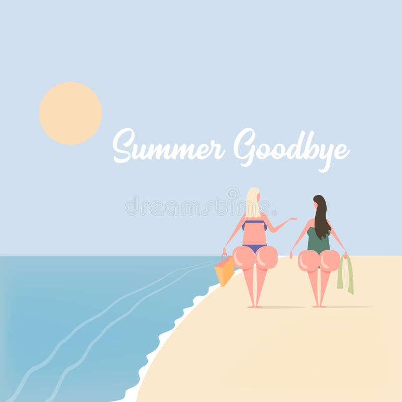 Summer Goodbye Concept Illustration Withtwo Girlfriend With Big Booty