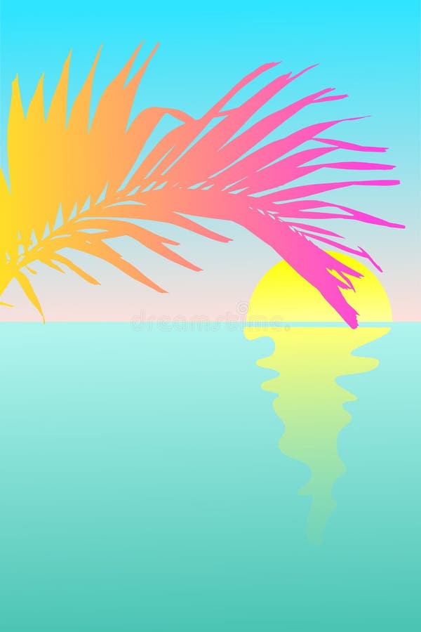 Summer Gradient Silhouette Palm Tree Leaf on Blue Sea Background ...