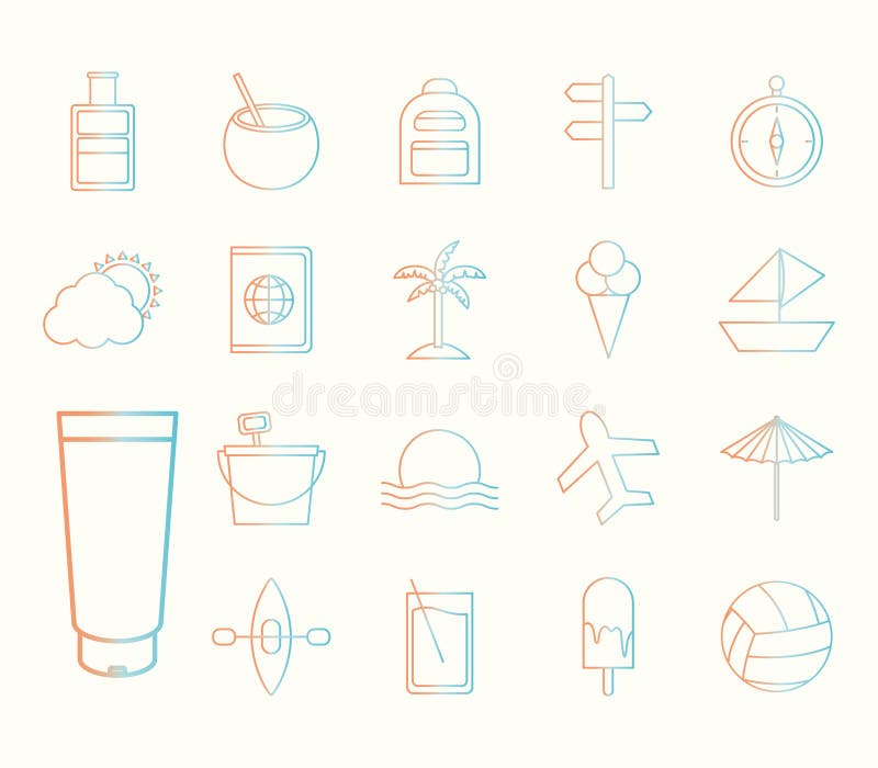 Summer Gradient Style Icons Collection Vector Design Stock Vector ...