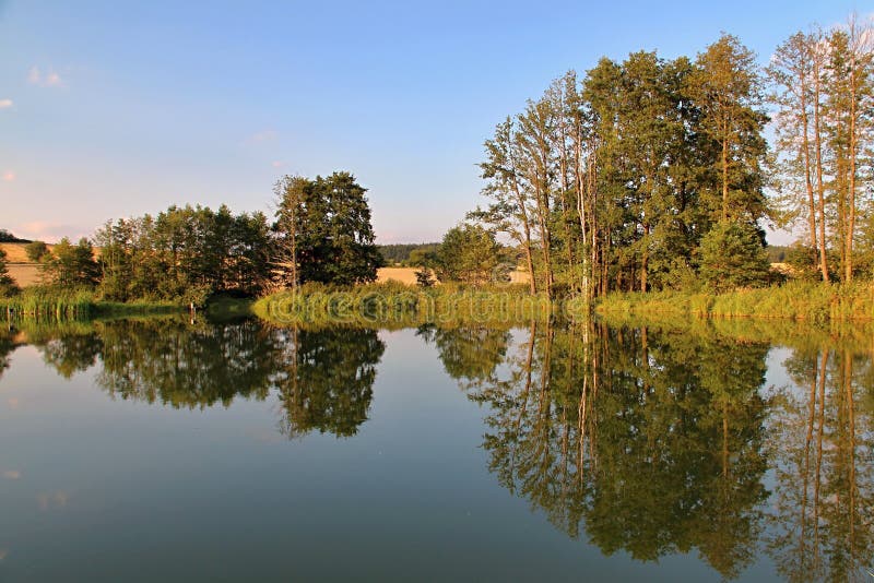 The Summer Grain Field and Lake Stock Photo - Image of lifestyle, farm ...