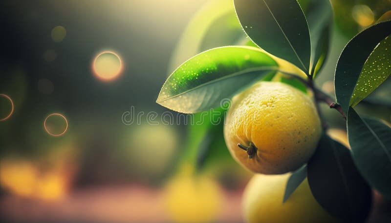 Summer Green Garden with Lemon Background. Stock Illustration ...