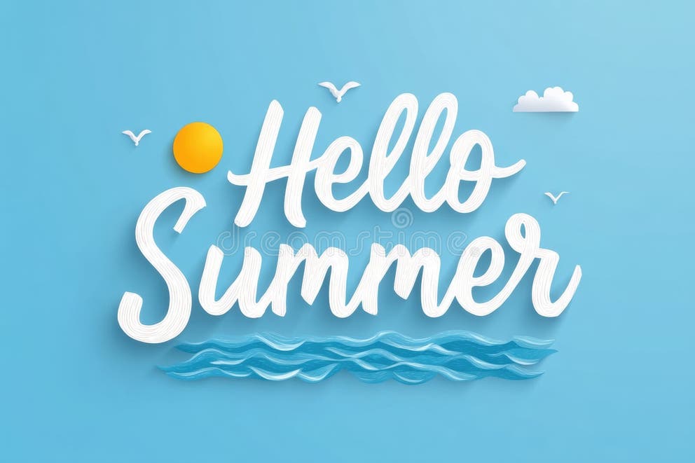 Summer Greeting with Hello Text on Blue Backdrop Featuring Sun and ...