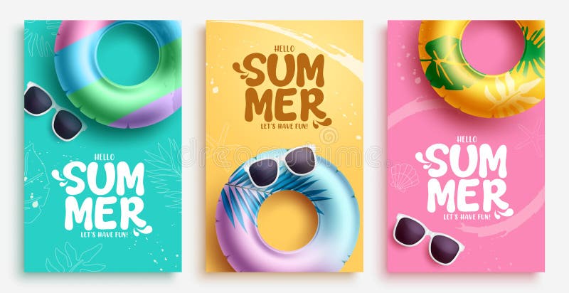 Summer Greeting Poster Vector Set Design. Hello Summer Text with ...