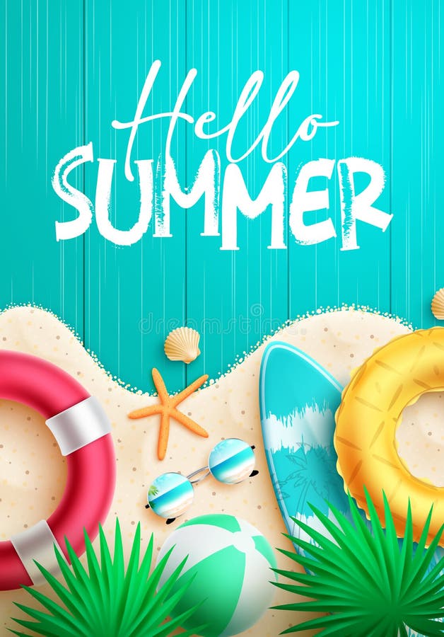 Summer Greeting Vector Poster Design. Hello Summer Text in Wood Texture ...