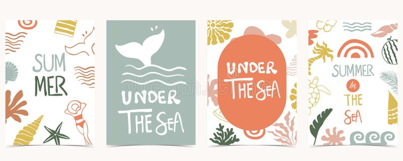 Summer Groovy Background with Fish Tail,sea,under the Sea. Stock Vector ...